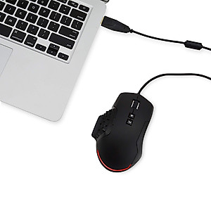 A ADWITS MMO Programmable Gaming Mouse, Pixart True 10000 DPI Sensor, Ergonomic Design with Customizable 17 Buttons, LED Light, 4 x 5g Weights and Polling Rate Up to 1000 Hz, Black