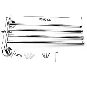 AIYoo Swivel Towel Bar 15 inch Wall-Mounted SUS 304 Stainless Steel 4-Arm Bathroom Swing Hanger Towel Rack Holder Storage Organizer Space Saving, Brushed Chrome