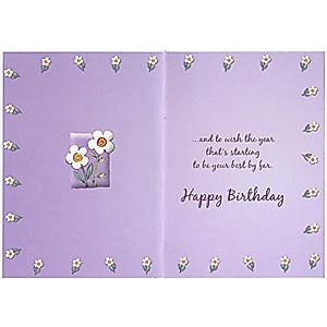 Designer Greetings 3 Purple Frames and 6 White Flowers Birthday Card for Godmother