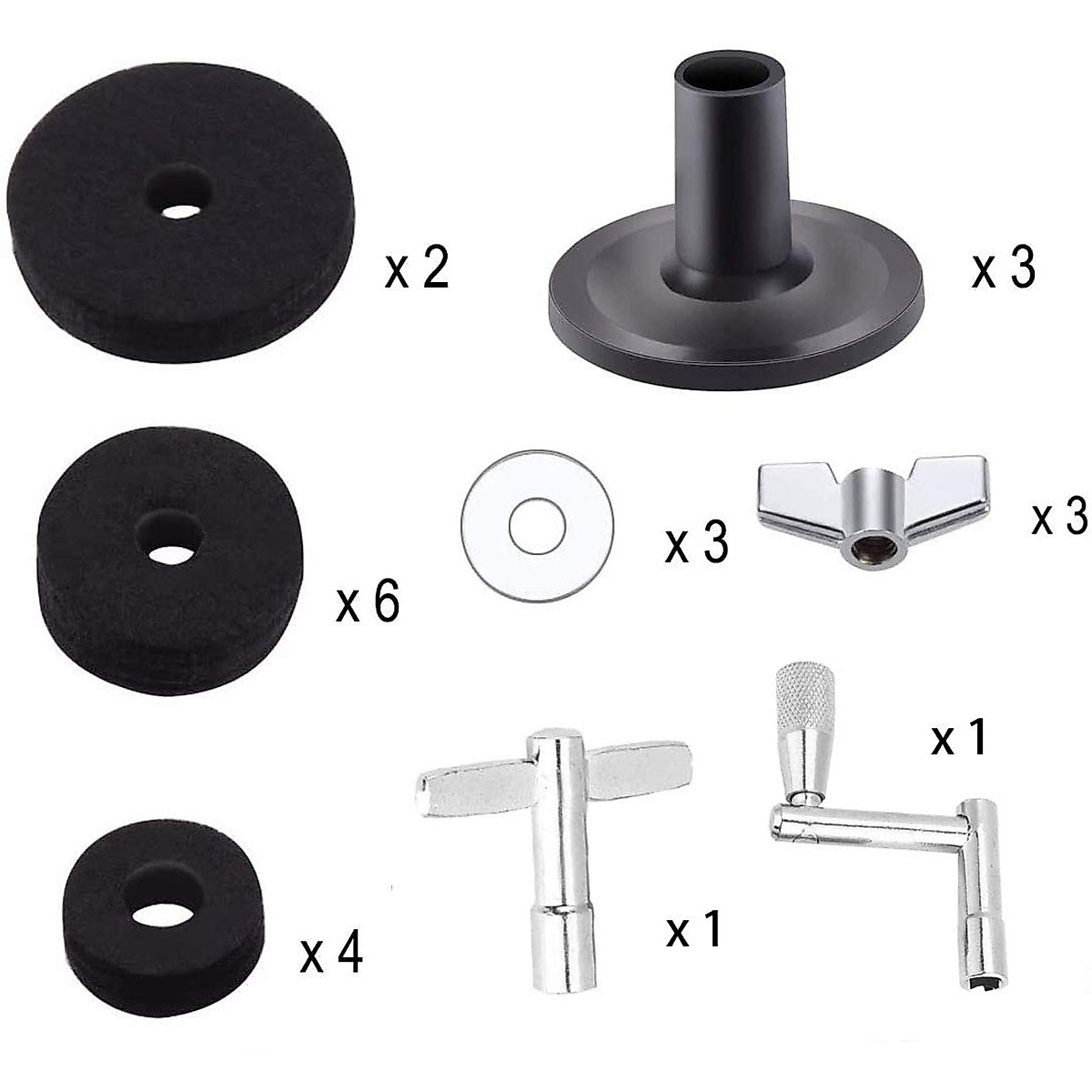 23 Pieces Cymbal Replacement Accessories Cymbal Felts Hi-Hat Clutch Felt Hi Hat Cup Felt Cymbal Sleeves with Base Wing Nuts Cymbal Washer and Drum Keys for Drum Set (23pcs)