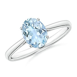 Carillon Oval 8X6 MM 1.5 Ctw Aquamarine Gemstone 925 Sterling Silver Women Stacking Ring GIFT FOR HER (Sterling Silver, 6.5)