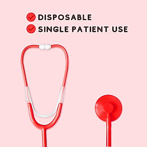 Disposable Stethoscopes, Red, 10 Pack, Single Patient Use, Plastic, 22" PVC Y-Tubing, Lightweight for Home, Education, Doctors, Nurses
