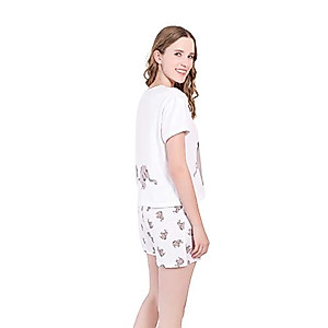 Sets Elephant Pajamas Women Summer Cotton Short Sleeve Tops Shorts PJS Pyjamas Sleepwear Nightwear Teen Girl (White, Medium)