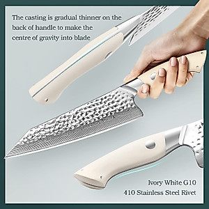 HEZHEN Damascus Steel Kitchen Knife Set 5PCS, 67 Layers Damascus Chef Knife Universal Peeling Knife Paring Bread Knife, Ivory White G10 Handle Cooking Tools