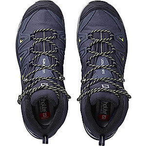 Salomon X Ultra 3 MID Gore-TEX Hiking Boots for Women, Crown Blue/Evening Blue/Sunny Lime, 8