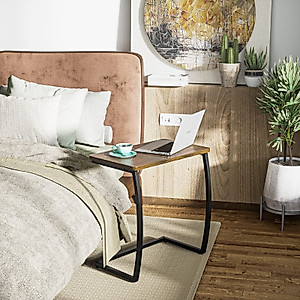 SRIWATANA Side Table, End table, Vintage C-shaped Couch Table for Sofa Laptop Coffee Snack, Walnut