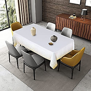 NORZEE 5-Pack White Disposable Plastic Tablecloths,Gold Dot Confetti Rectangular Table Covers 54" x 108" Plastic Table Cloth, Rectangle Table Cover