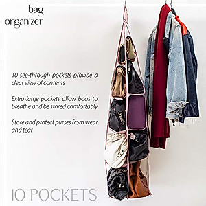 EDNA HOME Hanging Handbag Purse Organizer, Large & 2-Sided with 10 Clear Pockets, Organize & Protect Your Purse, Handbag, Pocketbook, Reticule, Towel, Attache & Other Stuff, Made in Europe