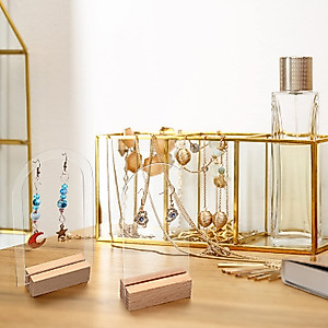 Yulejo Acrylic Earring Display Stand Jewelry Retail Holder Arch Acrylic Earring Holder Solid Hollow Acrylic Sign Stand Jewelry Displays with Wooden Bases for Studs Dangle Earrings (12)