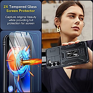 Oterkin for S23 Plus Case,Samsung Galaxy S23 Plus Case with[360° Adjustable Kickstand][2 x 9H Tempered Screen Protector] Heavy Duty Sturdy Shockproof Protective Case for Galaxy S23+ Plus-Black