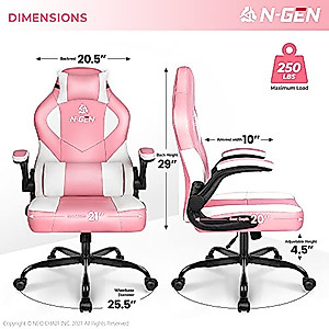 N-GEN Gaming Chair Ergonomic Office Chair PC Desk Chair with Lumbar Support Flip Up Arms Levelled Seat Style Headrest PU Leather Executive High Back Computer Chair for Adults Women Men (4. Peach Pink)
