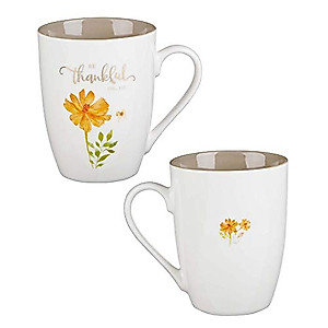 Christian Art Gifts Ceramic Coffee or Tea Mug Set for Women, Be Grateful, Faithful, Thankful, Joyful Bible Verse Mug Set, Boxed Set of 4 Coffee Cups