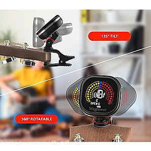 Wegrower Guitar Tuner Rechargeable, Clip On Tuner with LCD Color Display with Guitar, Ukulele, Violin and Chromatic Tuning Modes, Tuners for Musical Instruments