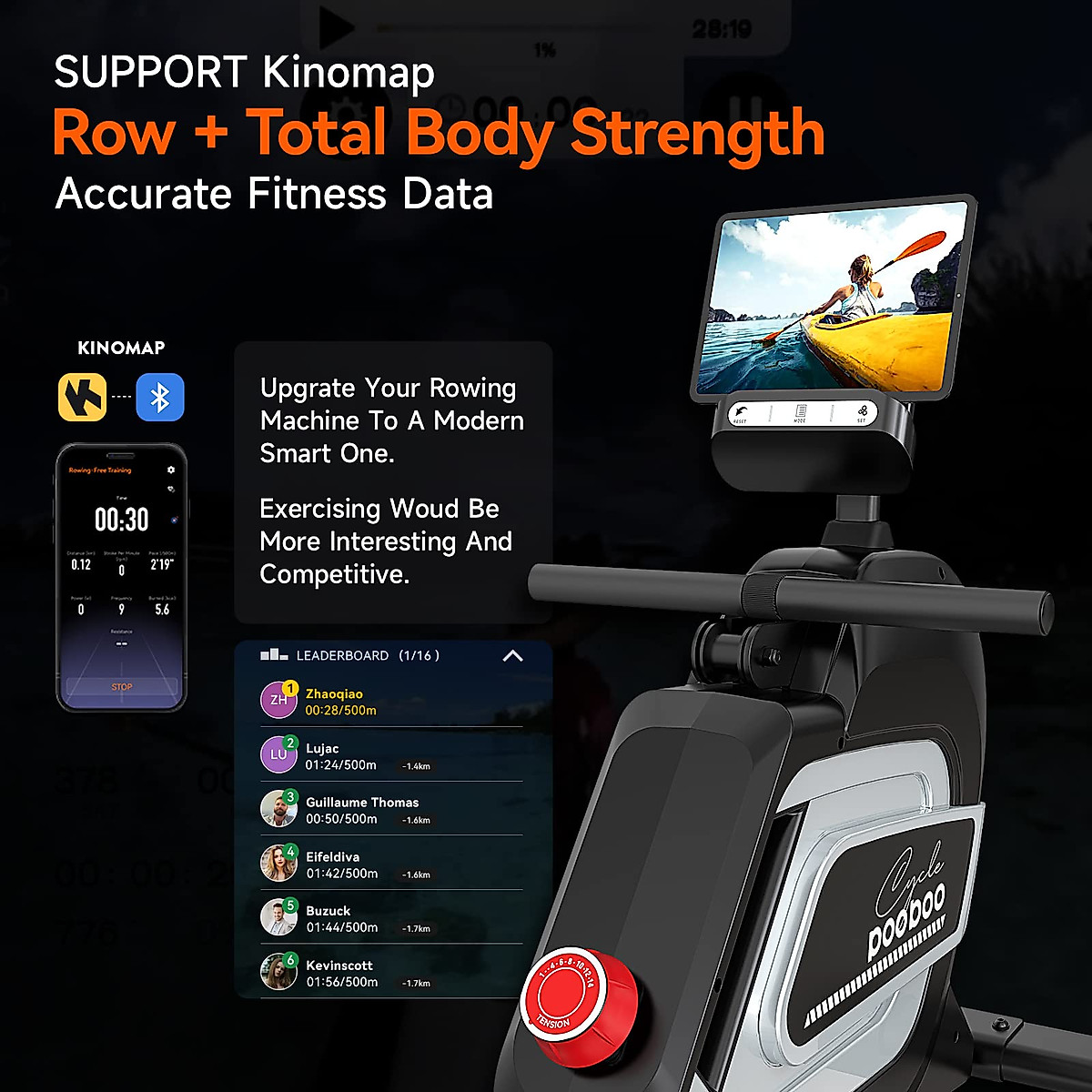 Pooboo Magnetic Rowing Machine 360 LB Weight Capacity, Folding Rower with Combination Strength Exercise, Tablet Holder and Comfortable Seat Cushion, Rower for Home Use