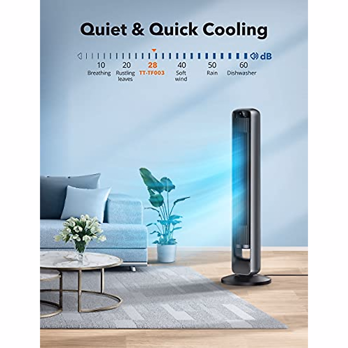 Tower Fan, 42”90° Oscillating Fan, DC Motor with 28dB, 12 Speeds, 4 Modes, Night Light, 12H Timer, LED Display, Quiet Portable Bladeless Fan with Remote for Bedroom, Living Room & Office
