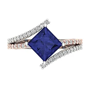 Clara Pucci 2.45 ct Princess Cut Criss Cross Solitaire VVS1 Blue Tanzanite Designer Bridal Engagement Ring 14k Multi Gold 8