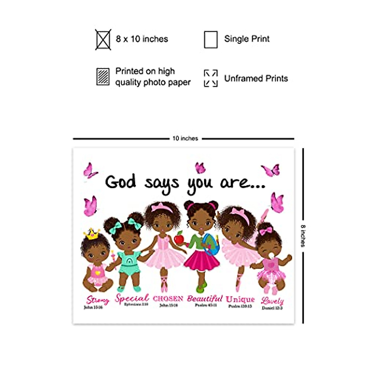 African American Girls Wall Art & Decor - Religious Wall Decor - God Says You Are - Scripture Wall Decor - Christian Gifts - God Wall Art - Black Girls Room Decor -Inspirational Uplifting Bible Verses