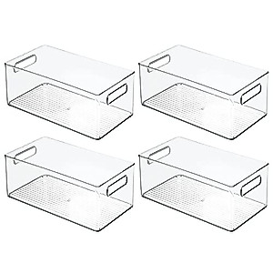 mDesign Deep Plastic Kitchen Storage Organizer Container Bin for Pantry, Cabinet, Cupboard, Shelves, Fridge, or Freezer - Holds Dry Goods, Sauces, Condiments, Drinks, Ligne Collection, 4 Pack, Clear