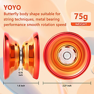 LUOMAJA Metal Responsive Yoyo for Kids: Aluminum Yo Yo Magic for Kids Beginner - Replacement Unresponsive Ball Bearing for Professional Yoyo Players with 10 String Pack & 2 Dragon Finger Gloves
