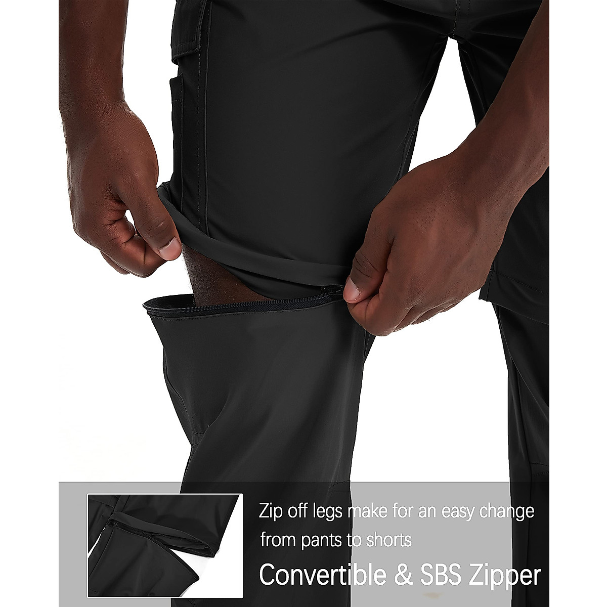 Mens Hiking Convertible Pants Waterproof Lightweight Quick Dry Zip Off Fishing Travel Safari Outdoor Cargo Work Trekking trousers Black 36