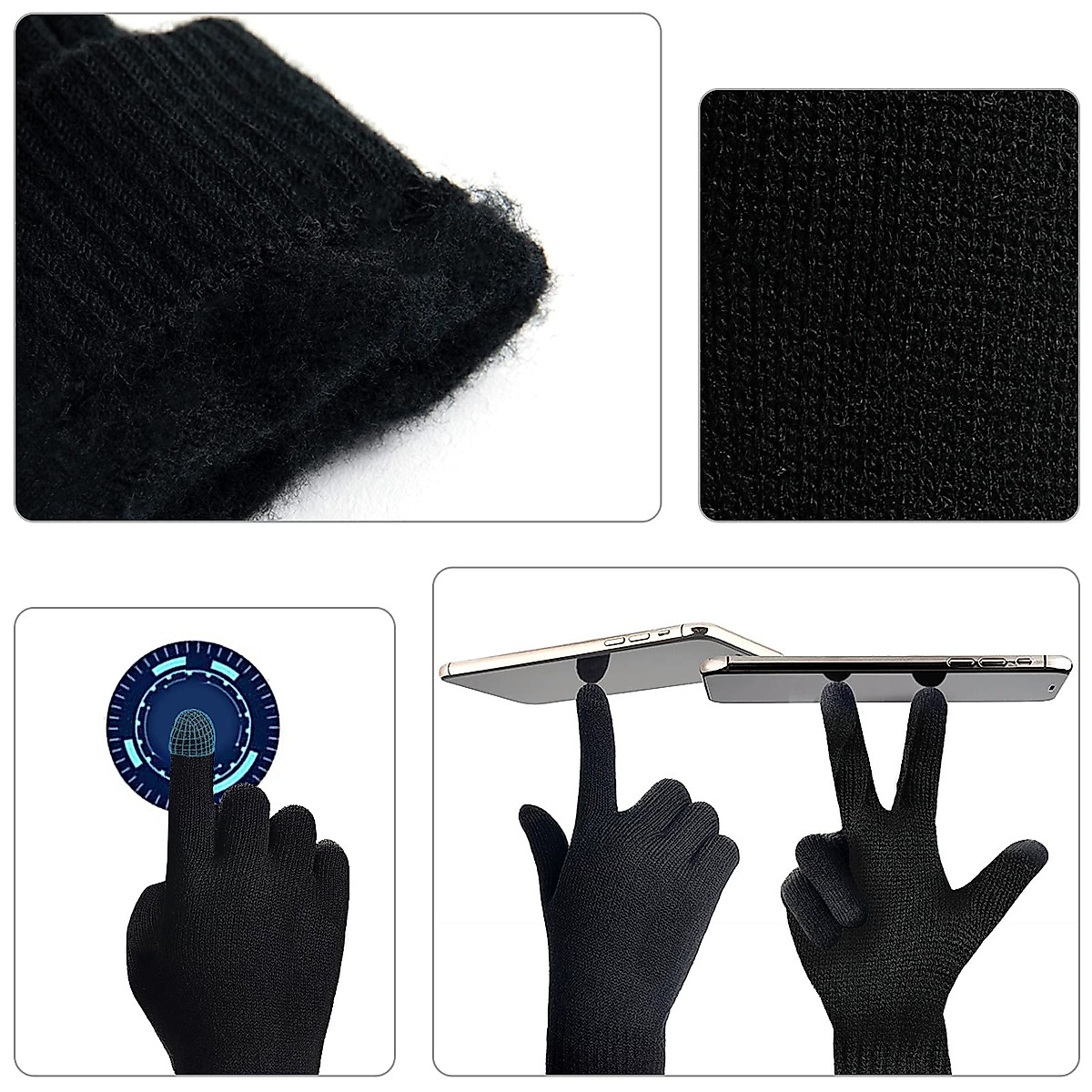 Winter Hats Scarf for Men with Touchscreen Gloves Warm Men's Scaves and Beanie Hat Themal Gloves Set