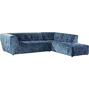 Acanva Mid-Century Velvet Sectional Sofa Couch for Living Room, L-Shape 2-Piece 113”W Right Hand Facing Chaise, Blue