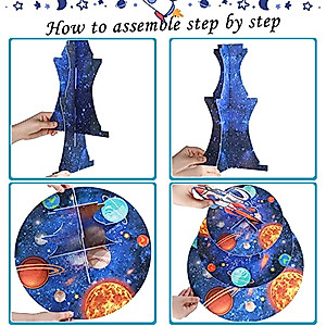 Outer Space Cupcake Stand 3 Tier Outer Space Party Decorations Cardboard Galaxy Birthday Cake Stand Holder Solar System Party Supplies for Space Theme Party Baby Shower Birthday Party Favors