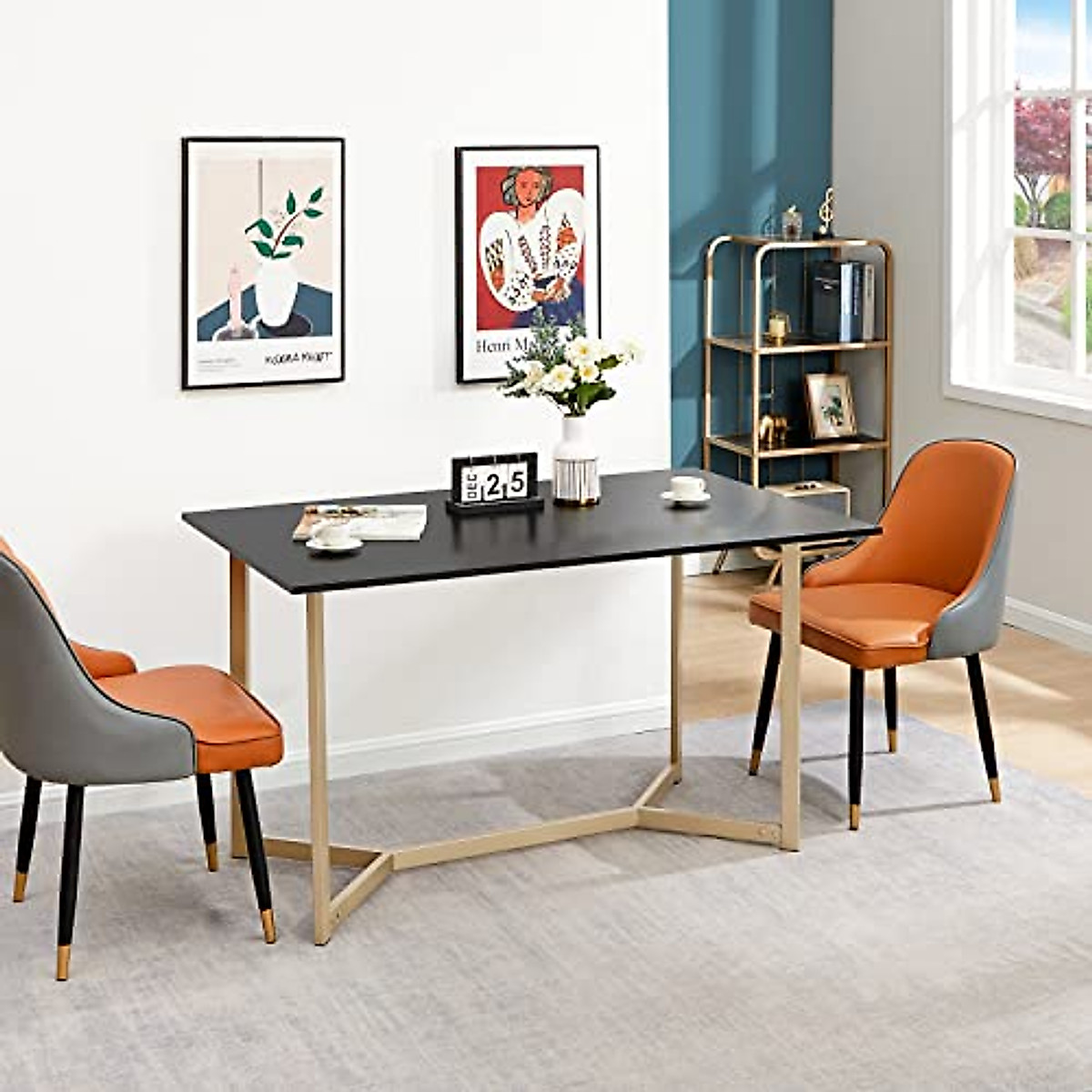 SAYGOER Dining Table 51.2 Inch, Multifuntional Modern Dining Room Table for 4-6, Space Saving Rectangular Kitchen Table, Heavy Duty Metal Frame, Industrial Dinner Table, Easy Assembly, Black Gold