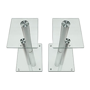 Mount-It! Floor Speaker Stands for Bookshelf Speakers and Surround Sound Home Theaters, 18 Inch High, 22 Lbs Capacity, Tempered Glass and Aluminum, Clear and Silver, One Pair