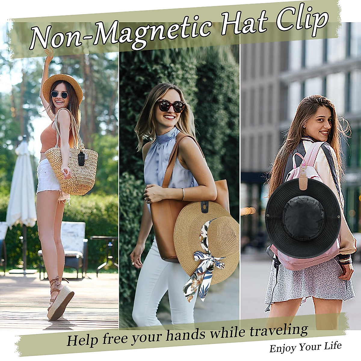 Hat Clip for Travel Backpack Luggage Fashion Crocodile Pattern PU Leather Elastic Non-Magnetic Hat Holder Handbag Accessory Black