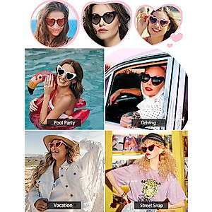 4 Pack Heart Shaped Sunglasses Trendy Cat Eye Love Heart Glasses Vintage Retro Heart Sunglasses for Women(Black)