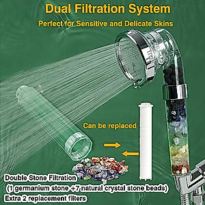 Filtered Shower Head, 3 Settings Shower Heads with Handheld Spray, High Pressure Shower Head with Hose 79" Extra Long Shower Hose & Holder, Purifying Filtration 7 Natural Crystalya Stone Beads