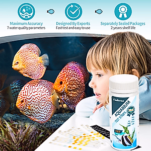 Umlecoa 7 in 1 Aquarium Test Kit for Freshwater and Saltwater - 125 Aquarium Test Strips with Test Tube & Thermometer - Fast & Accurate Water Testing Strips for Aquarium/Pond/Pool