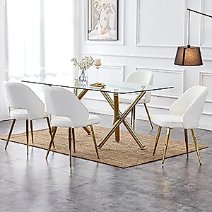 Ebullient Glass Dining Table,63 in 4-6 Person Home Dining Table Large Size Kitchen and Dining Room Table with Tempered Glass top and Gold Metal Legs, Modern Rectangular Dining Table……