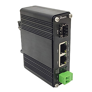 Hereta Gigabit Industrial Ethernet Media Converter POE+ 30W Aluminum Case 2 RJ45 Port 1 SFP Port Supports External SFP Modules 12~48V DC Input Power