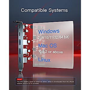 Inateck PCIe to USB 3.2 Gen 2 Card with 20 Gbps Bandwidth, 3 USB Type-A and 2 USB Type-C Ports, RedComets U21