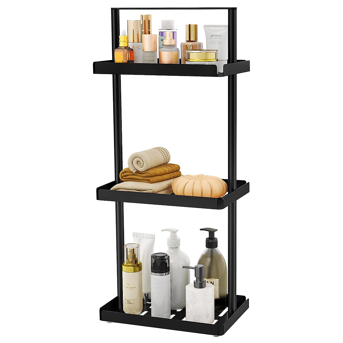 3 Tier Standing Shower Caddy Organizer Corner, Bathroom Shower Organizer with Handle, Bathroom Shower Shelf Caddy for Shampoo, Metal Shower Rack Stands for Inside Bathroom, Bathtub, Black