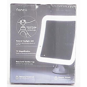 Fancii 7x LED Lighted Magnifying Makeup Mirror with Strong Suction - 6.5" wide, Natural Daylight, Cordless Portable Vanity Mirror with Lights (Square) - Mira 7
