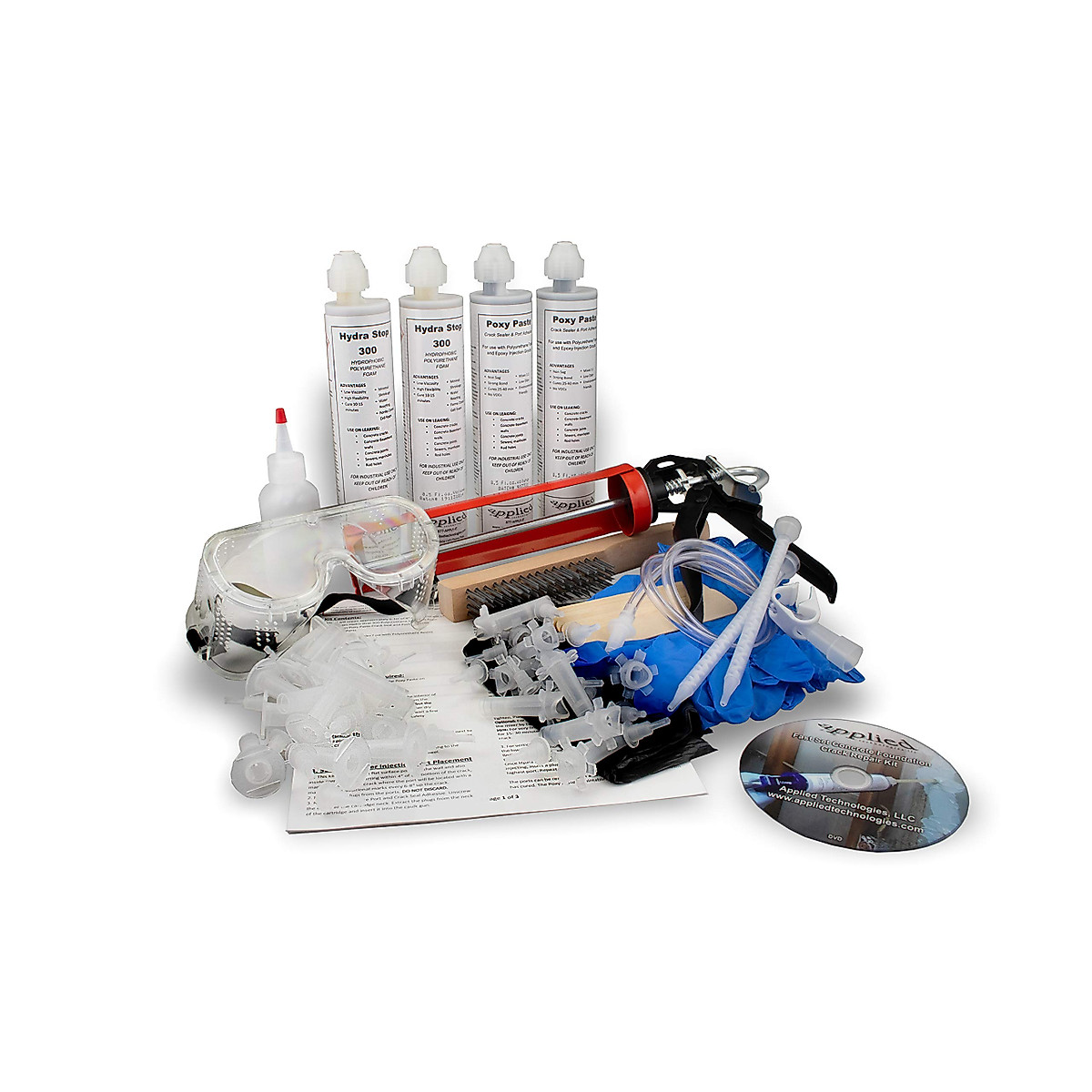 Applied Technologies 10' Fast Set Concrete Foundation Crack Repair Kit-Polyurethane Foam Stops Water from Leaking Through a Basement Crack-Our Most Popular DIY Concrete Crack Repair Kit