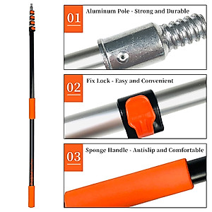 Buyplus 26ft Reach, 5 to 20ft Telescoping Pole, Paint Roller Extension Pole, Multi-Purpose Extendable Pole, Lightweight Sturdy Aluminum Telescopic Pole, Easy Flip-Tab Lock Paint Extension Pole