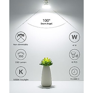 LE GU10 LED Light Bulbs Non-Dimmable, 5000K Daylight White GU10 Bulb Replacement for Recessed Track Lighting, 4W LED Bulbs with 100°Flood Beam for Kitchen, Range Hood, Living Room, Bedroom, 6 Pack