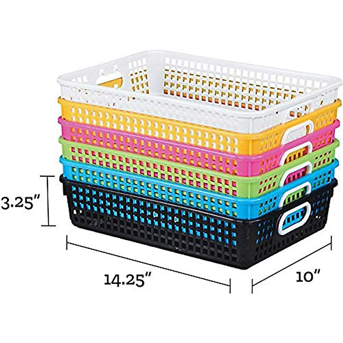 Really Good Stuff Plastic Desktop Paper Storage Baskets for Classroom or Home Use – 14”x10” Plastic Mesh Baskets Keep Papers Crease-Free and Secure – Pebble Colored Basket With White Handles (1)