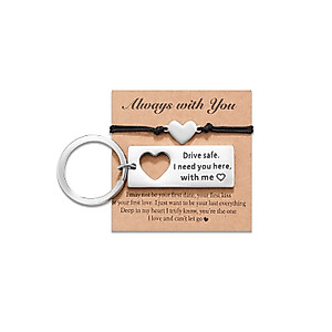 Tarsus Drive Safe Keychain Boyfriend Gifts from Girlfriend Wife Matching Keychain Heart Bracelet Set Gifts for Couples Him Husband Men Fathers Day Valentines Day