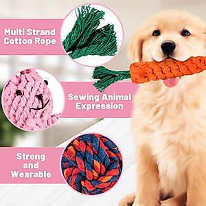 Whaline 4PCS Easter Dog Toy Kit Puppy Chew Toy Carrot Ball Rabbit Yellow Duck Cotton Rope Toy for Easter Pet Gifts Small Medium Large Dog Pets Playtime Teeth Cleaning