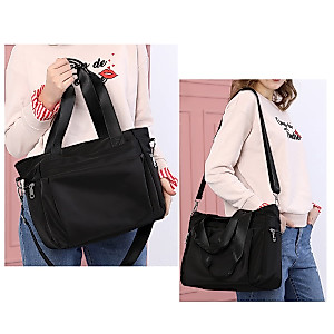 YANAIER Women Nylon Tote Bag Water resistant Multi-function Shoulder Handbag Light Travel Messenger Bags Black