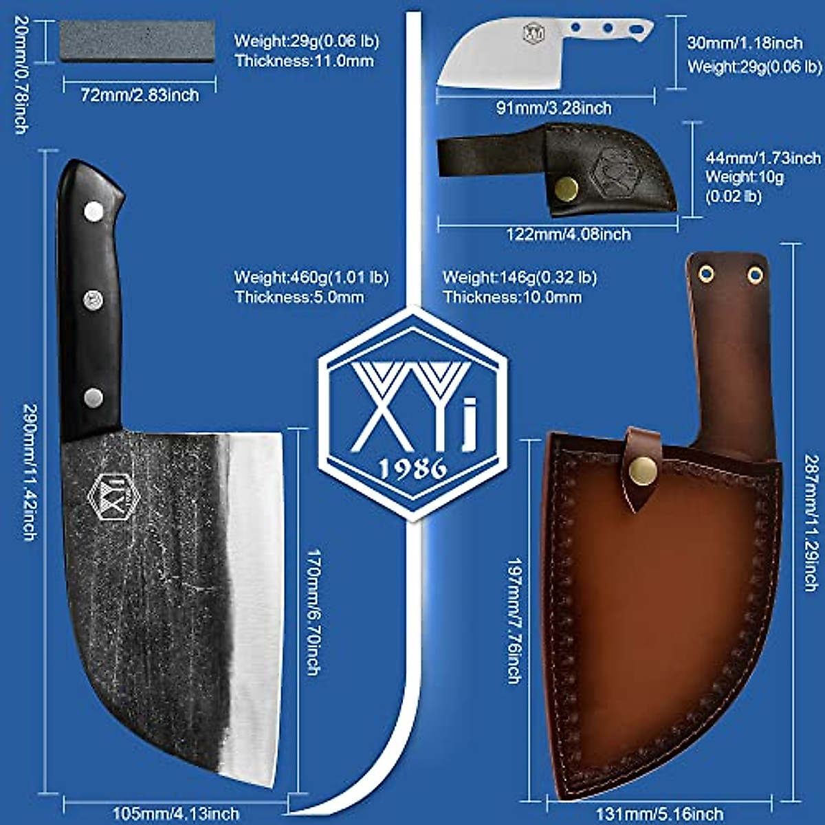 XYJ Full Tang 6.7 Inch Forging Butcher Knife 6.2 Inch Tactical Kitchen Knives 6 Inch Boning Knife With Leather Sheath For Meat Fish Vegetable Cutting Tools