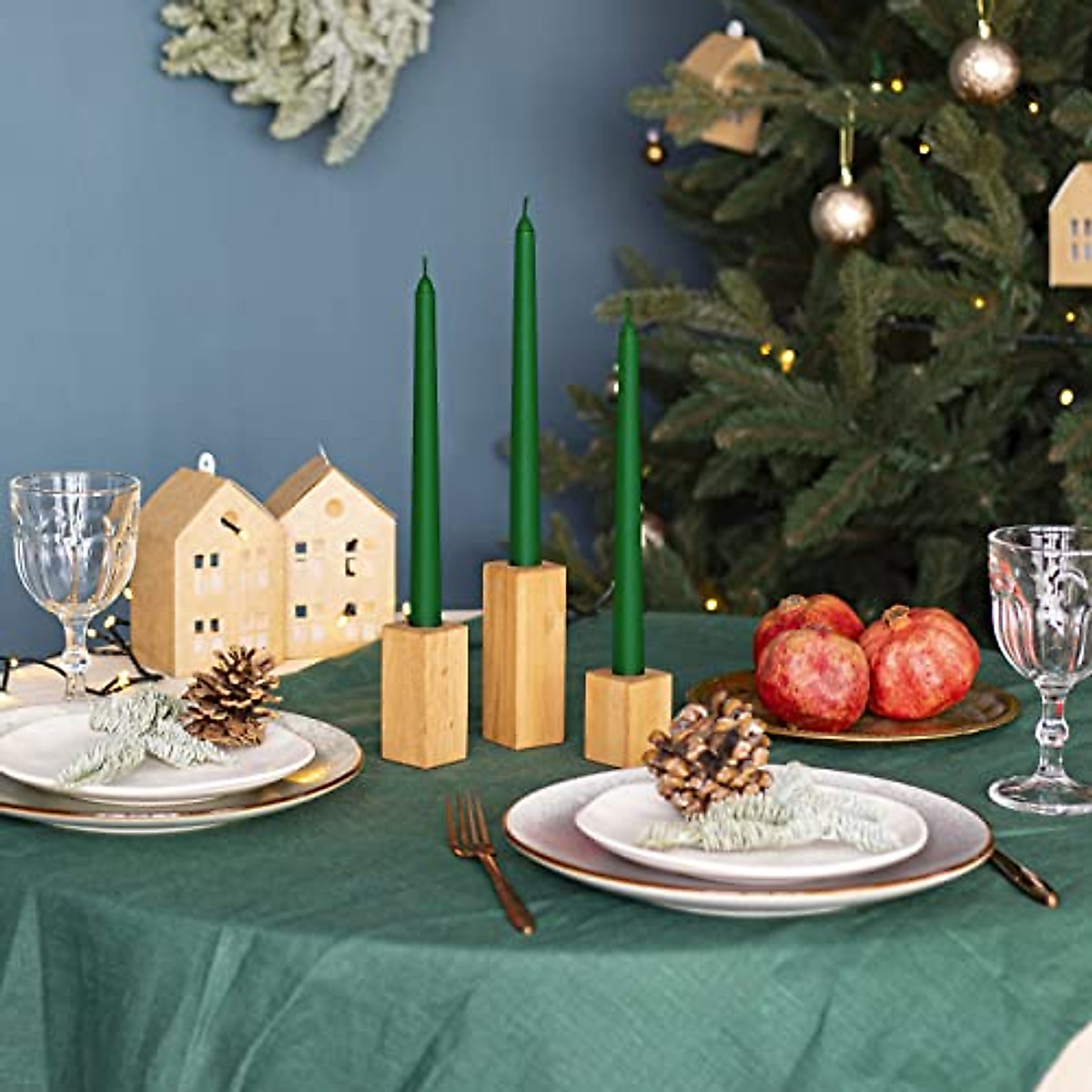 CANDWAX 10 inch Taper Candle Sticks Long Burning Set of 12 - Dripless Dinner Candles for Table Look Like Matte Metallic Candles and are Ideal for Any Occasion - Green Metallic Candles