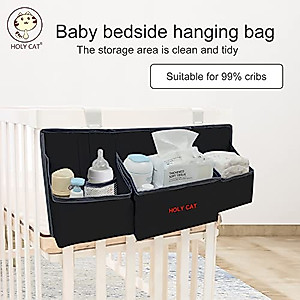 Holy Cat Hanging BabHanging Baby Diaper Caddy Organizer with Paper Pocket for Changing Table Crib Playard Organization Nursery Organization Hanging Nursery-BLACK…