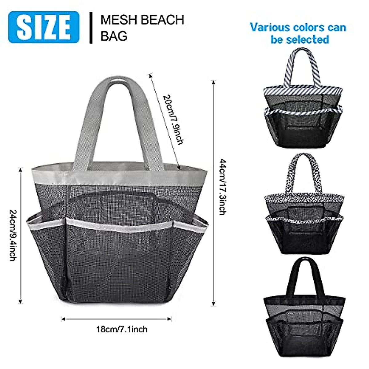 8 Pocket Mesh Shower Caddy Basket Portable, Toiletry Caddy Organizer for Bathroom College Dorm Room, Gym, Showers, Swimming, Travel Essentials and for Bathroom Accessories (Gray)