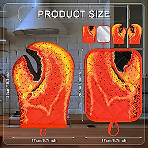 4 Pcs Lobster Claw Oven Mitts and Pot Holders Quilted Cotton Lining Design Heat Resistant Oven Gloves Set with Poth Holder Microwave Gloves Safe for Baking Cooking Barbecue